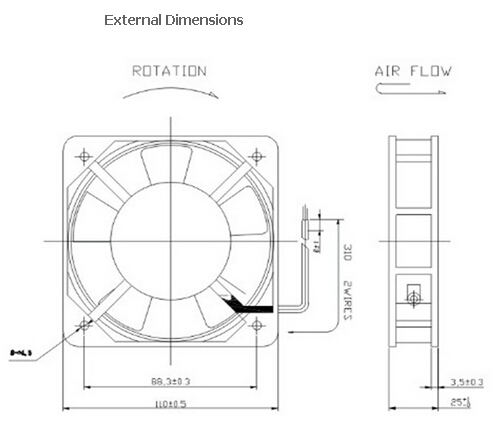 25mm 110V Axial Cooling Fan for Electronics , Axial Vane Fan
